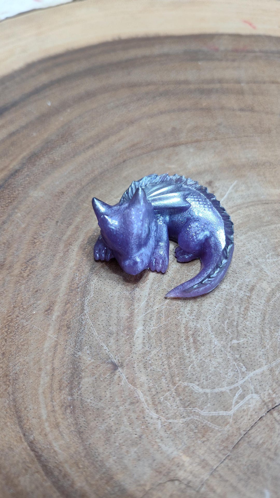 Tiny Purple and Silver Sleeping Baby Dragon , Figurine, Knick Knack ...