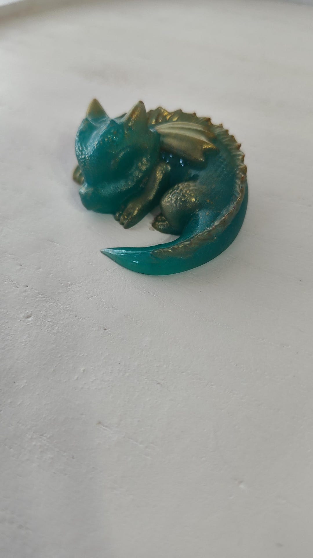 Sleeping Baby Dragon, Teal and Gold, Figurine, Knick Knack, Decorative ...