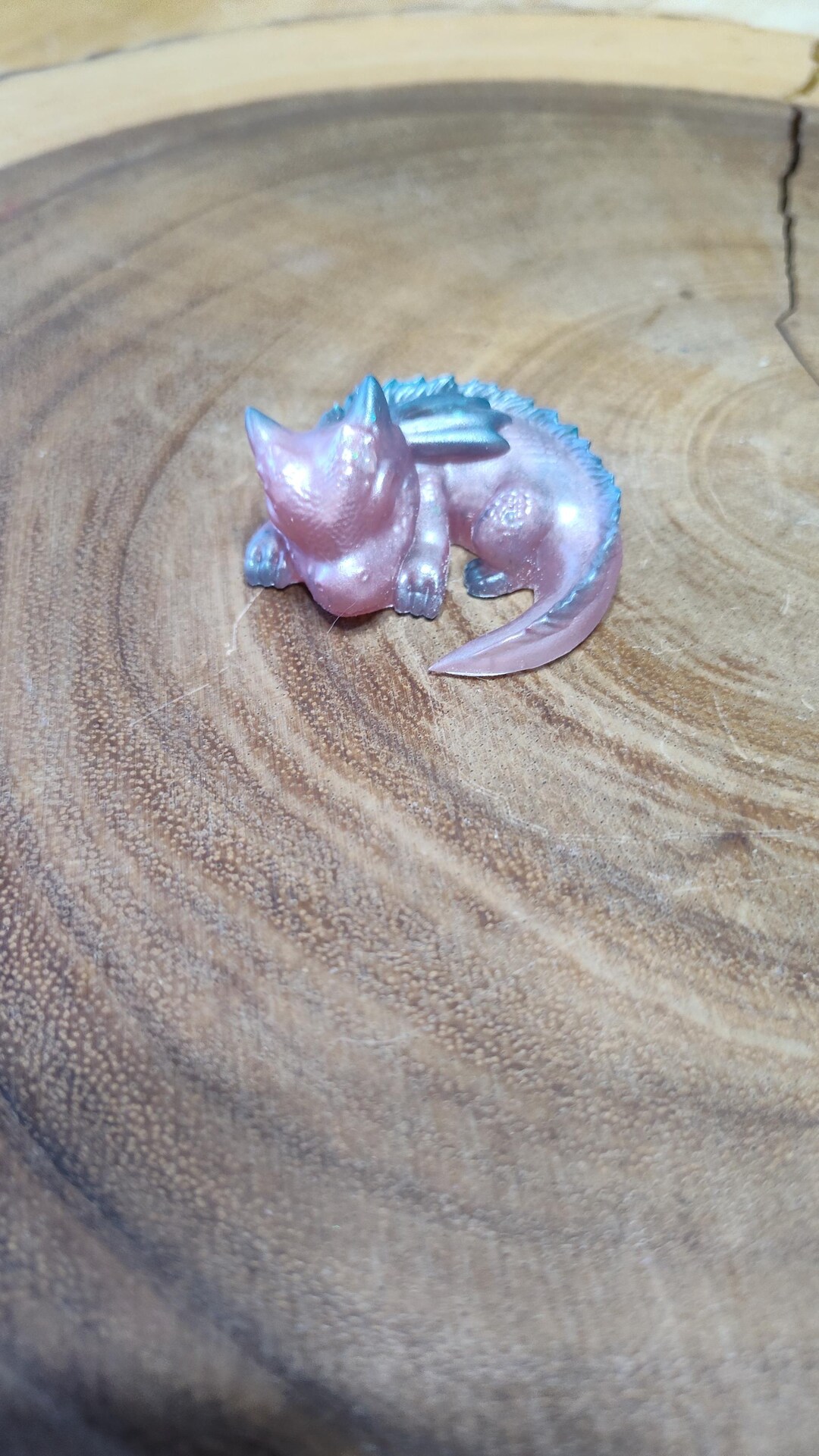 Tiny Pink and Silver Sleeping Baby Dragon , Figurine, Knick Knack ...