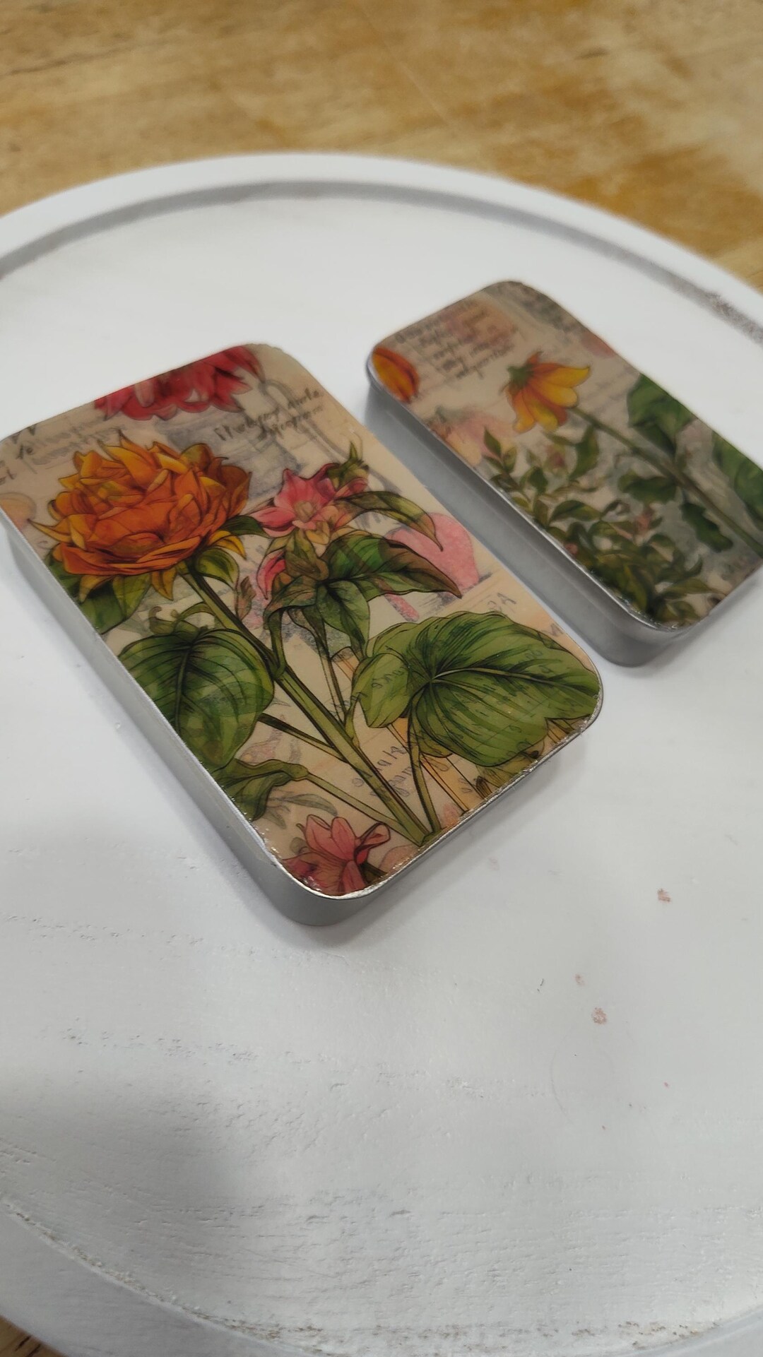 Vintage Flower Garden Notions Tins, Slide Top Tins, Set of Two, Sewing ...