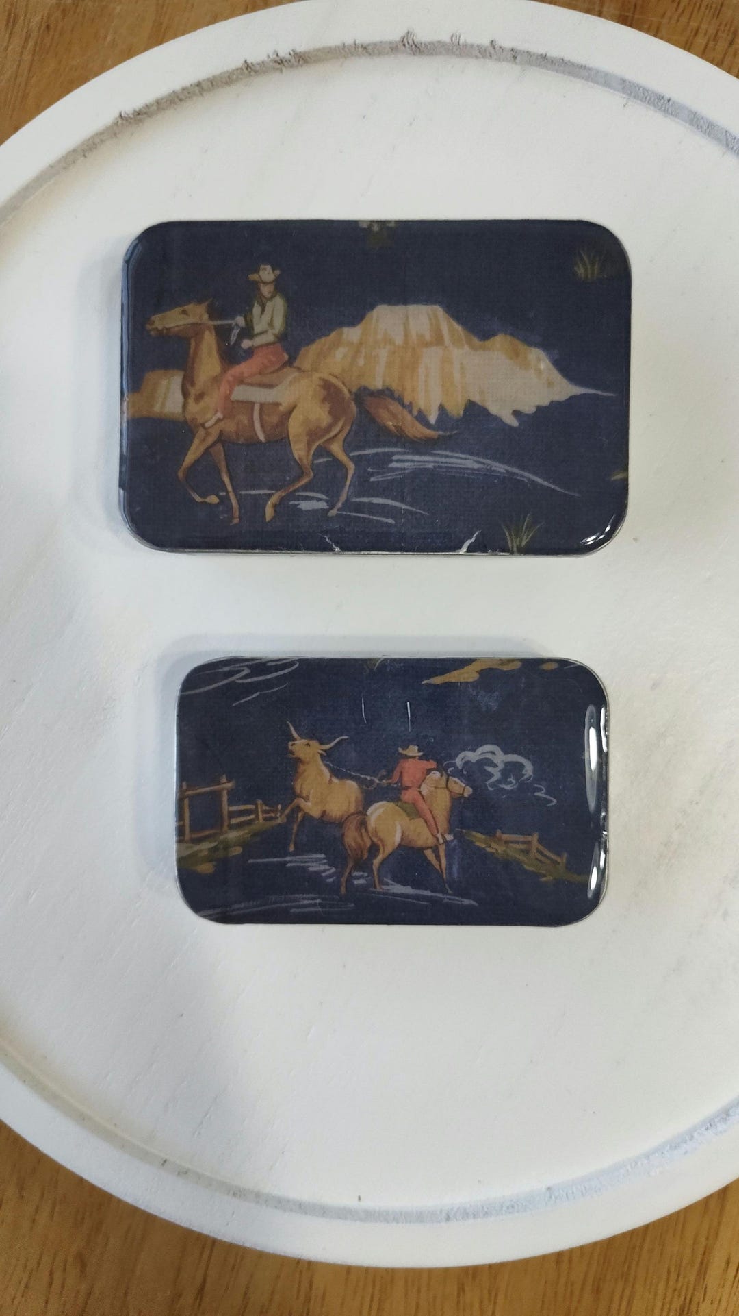 Vintage Western Notions Tin, Slide Top Tins, Set of Two, Cowboy, Sewing ...