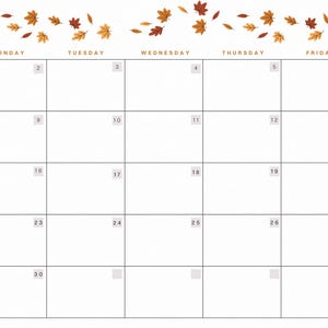 Fall Themed Calendar Editable Digital Download Printable - Etsy