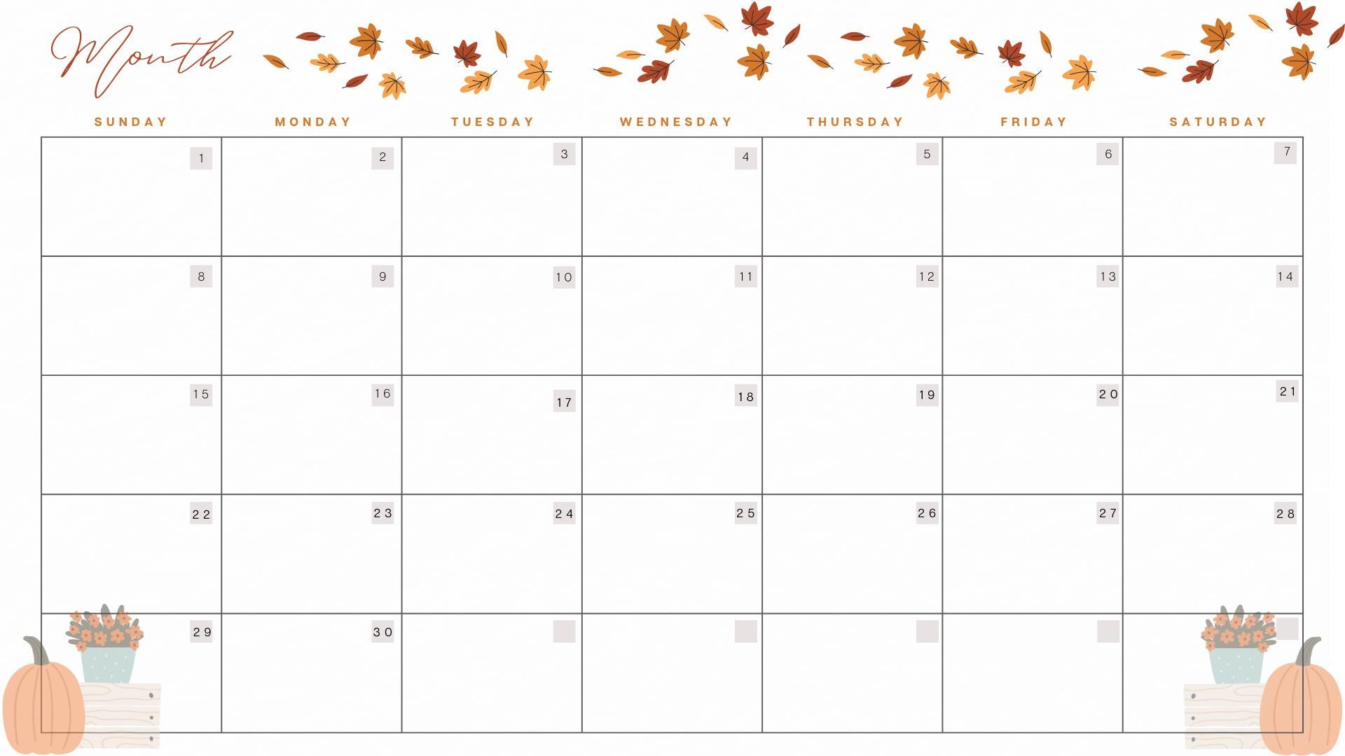 Fall Themed Calendar Editable Digital Download Printable - Etsy