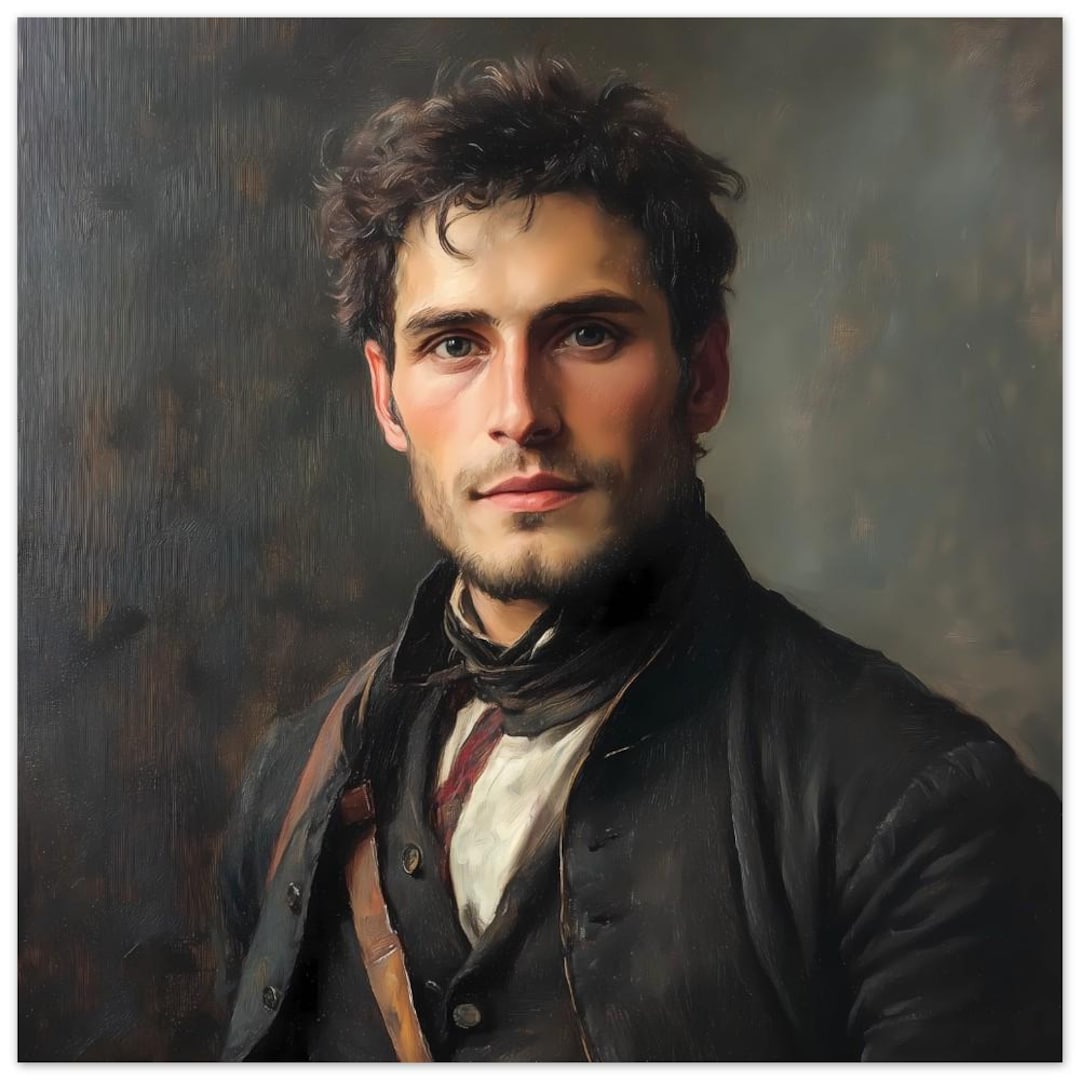 POSTER VERSION Vintage Man Alt 2 Oil Painting, Rustic Home Decor, Mid ...