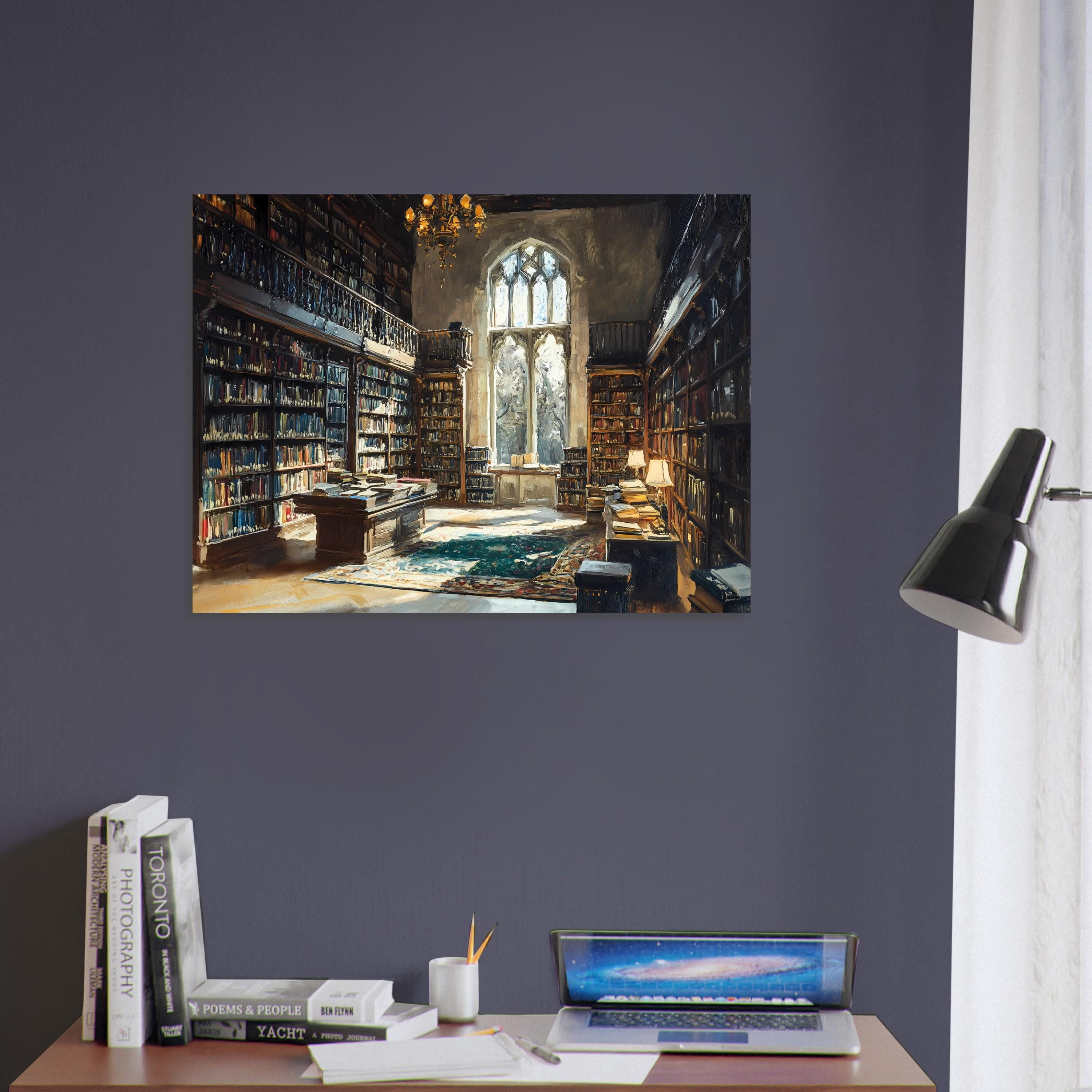 POSTER VERSION Cozy Reading Room Interior Oil Painting, Quaint Library ...