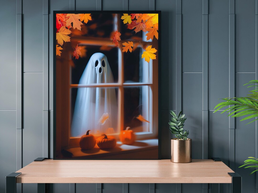 Poster, Spooky Ghost Looking Out a Window, Halloween Home Decor, Dark ...