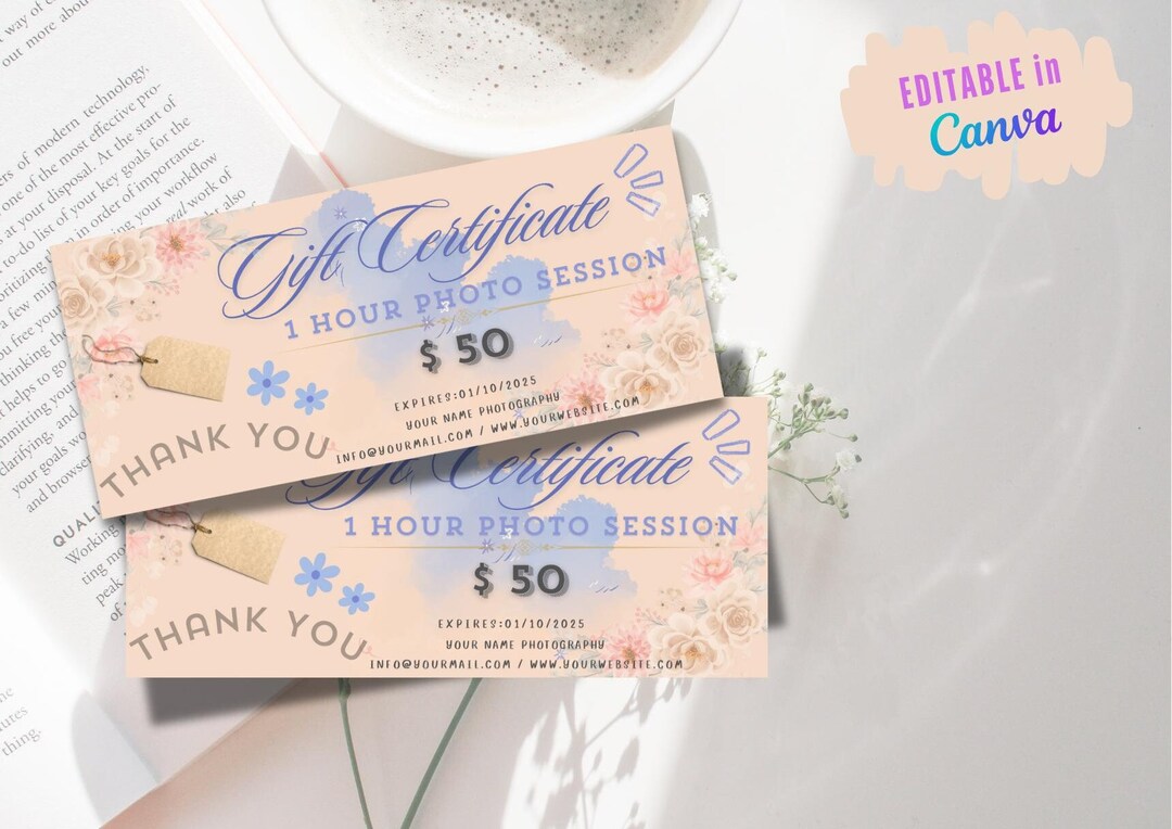 Photography Gift Certificate, Canva Template, Printable Photo Session ...