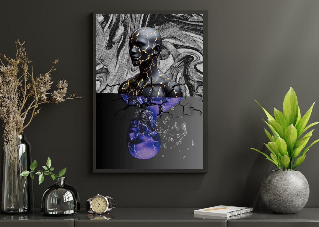 Abstract Kintsugi Human Sculpture Print, Modern Wall Art for Healing ...