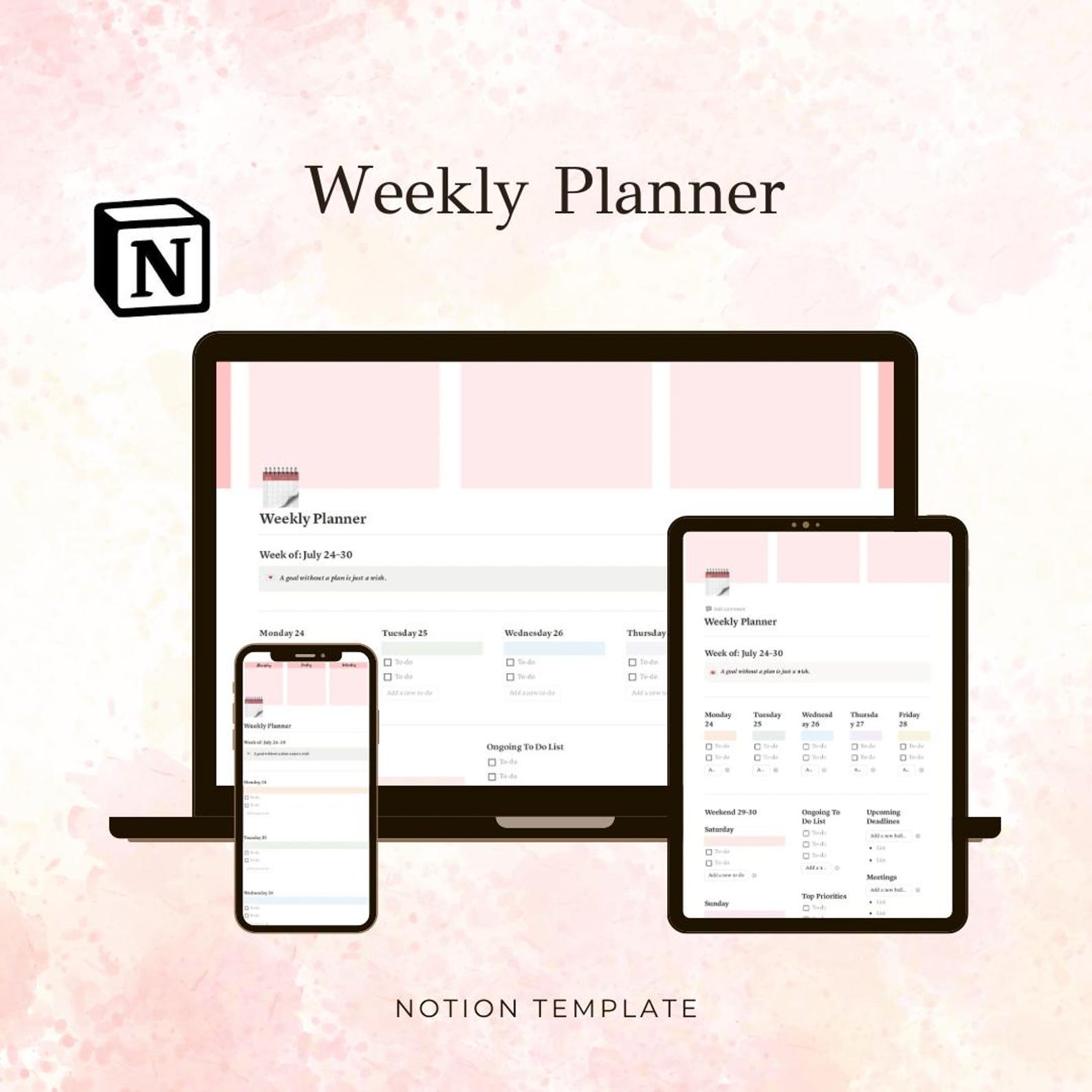 Minimalist Weekly Planner | Notion Template | Simple, Affordable ...