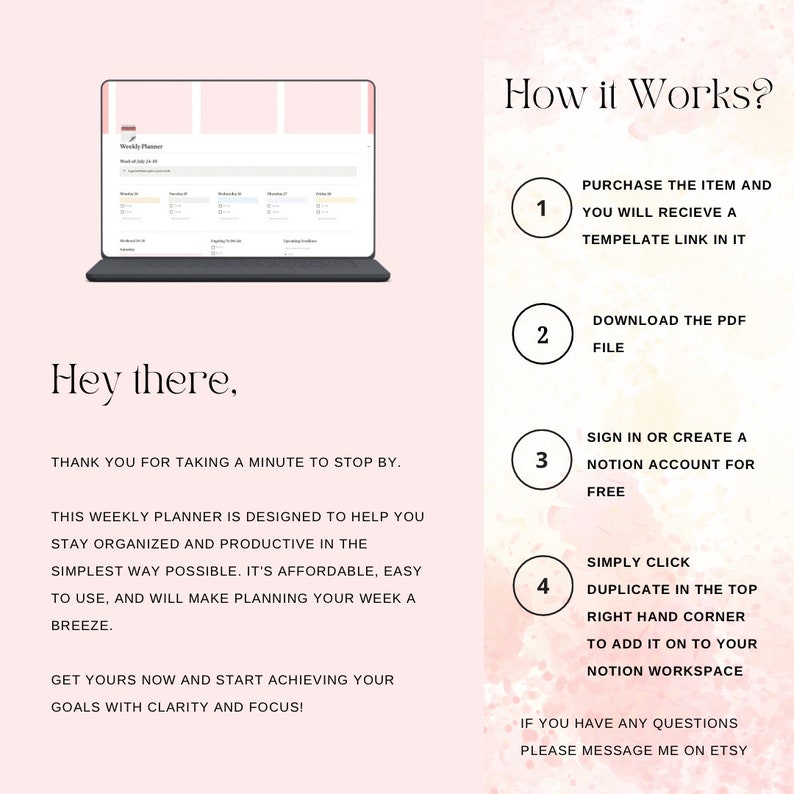 Minimalist Weekly Planner | Notion Template | Simple, Affordable ...