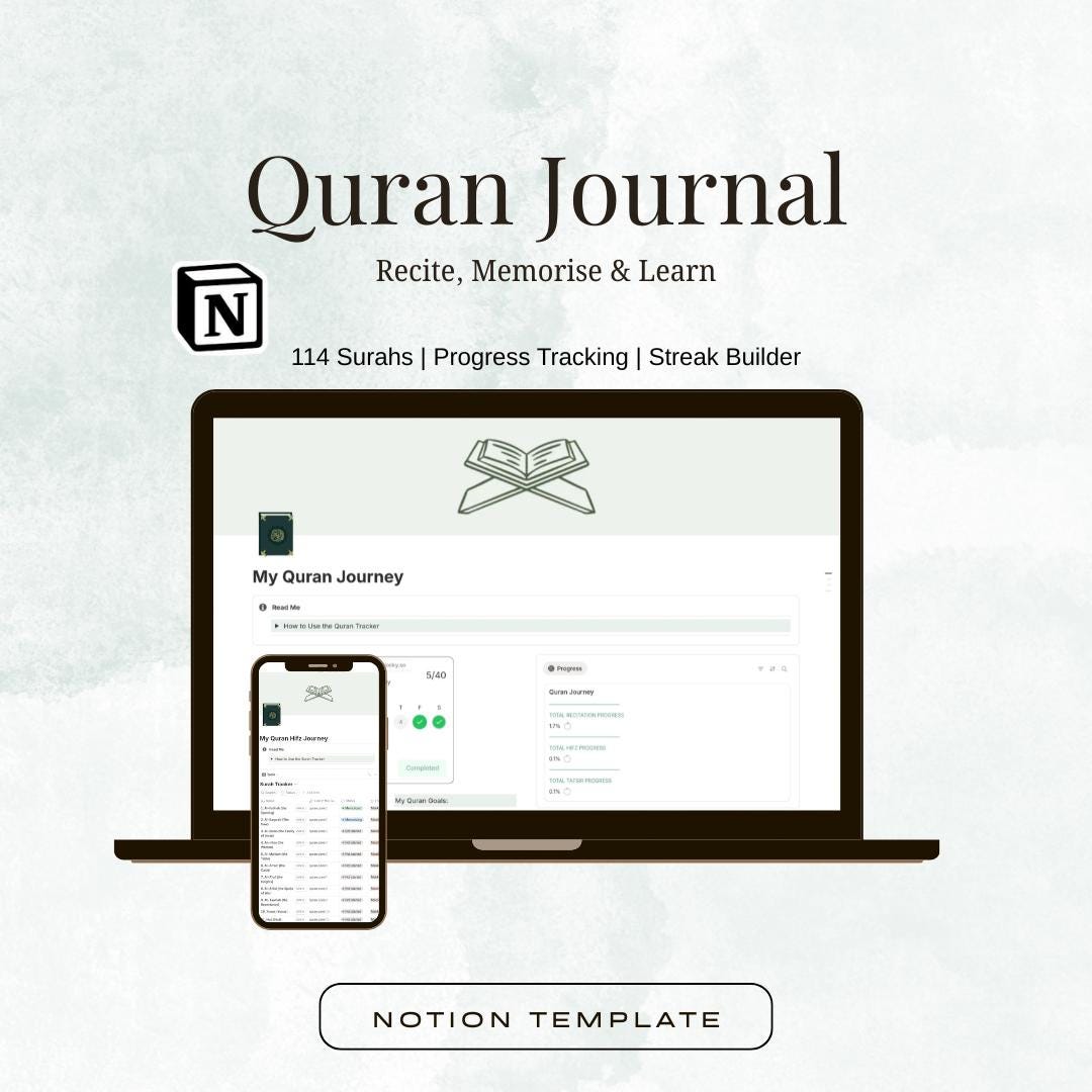Quran Memorization Tracker Notion Template | Hifdh Progress Planner ...