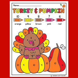 Festive Thanksgiving Color by Code Number 1-10, Fall Coloring Page for ...
