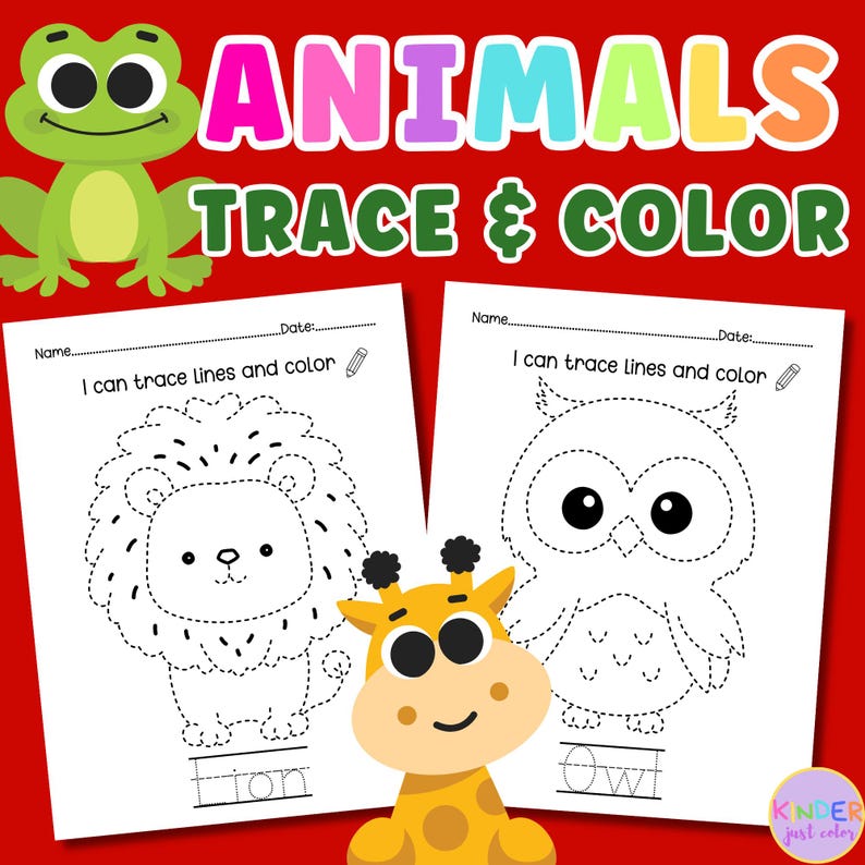 Animal Line Tracing & Coloring Worksheet, Line Trace for Preschool ...