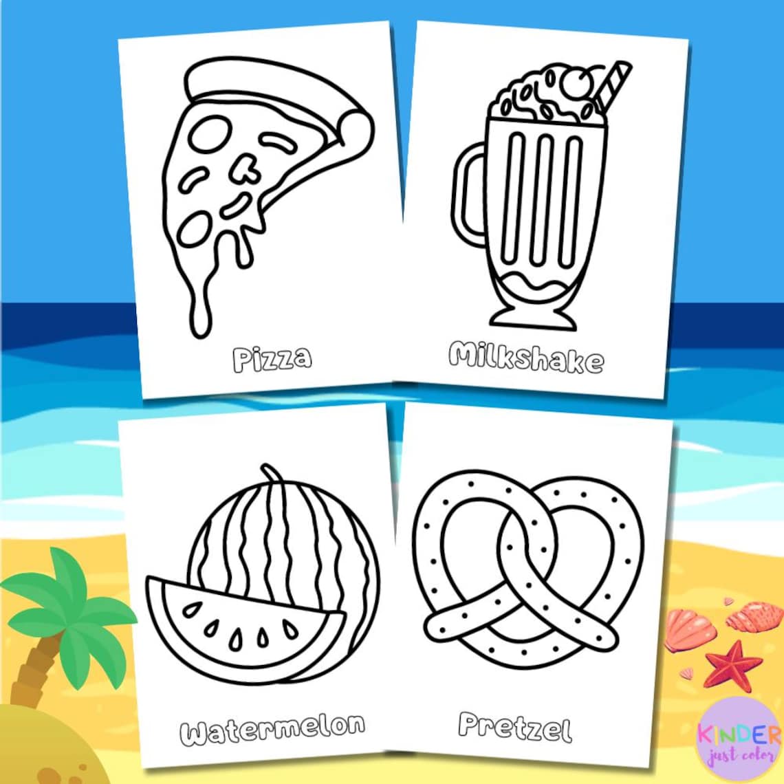 Beach Food Coloring Pages for Kids, Toddlers, Preschoolers, Summer ...