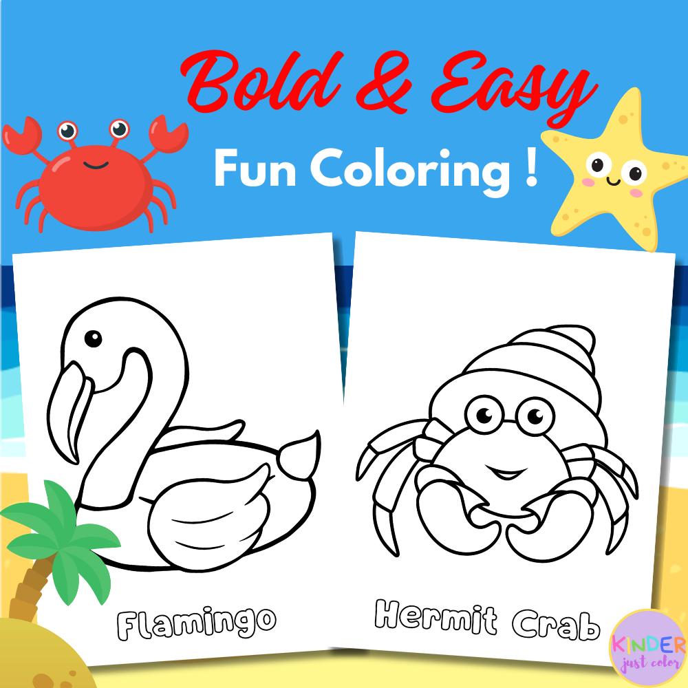 Beach Animals Coloring Pages, Summer Seashore Coloring Sheet for Kids ...