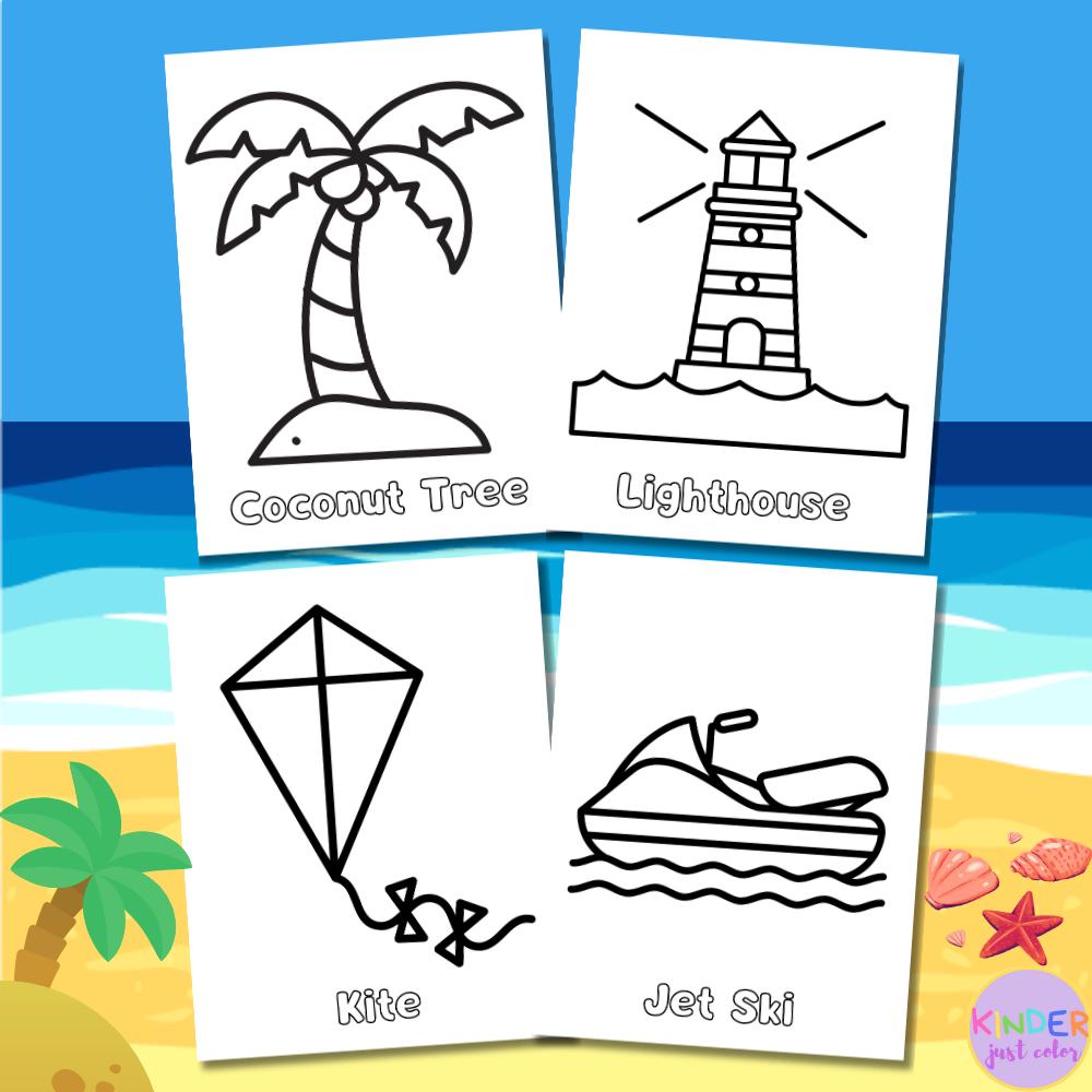 Beach Fun Activity Coloring Pages, Water Sport, Summer Vacation ...