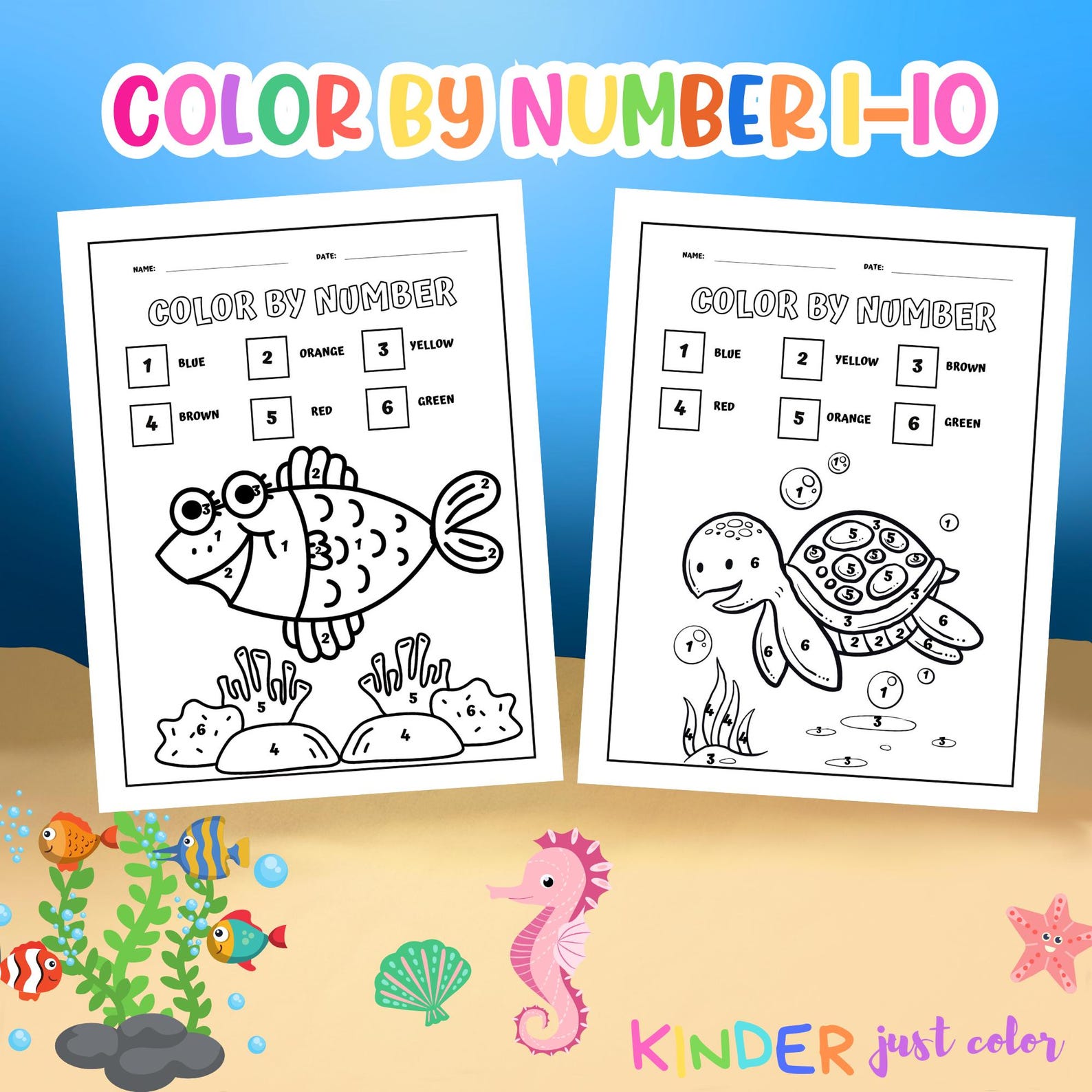 Ocean Animals Color by Number: Kids Activity Book (PDF Printable) - Etsy