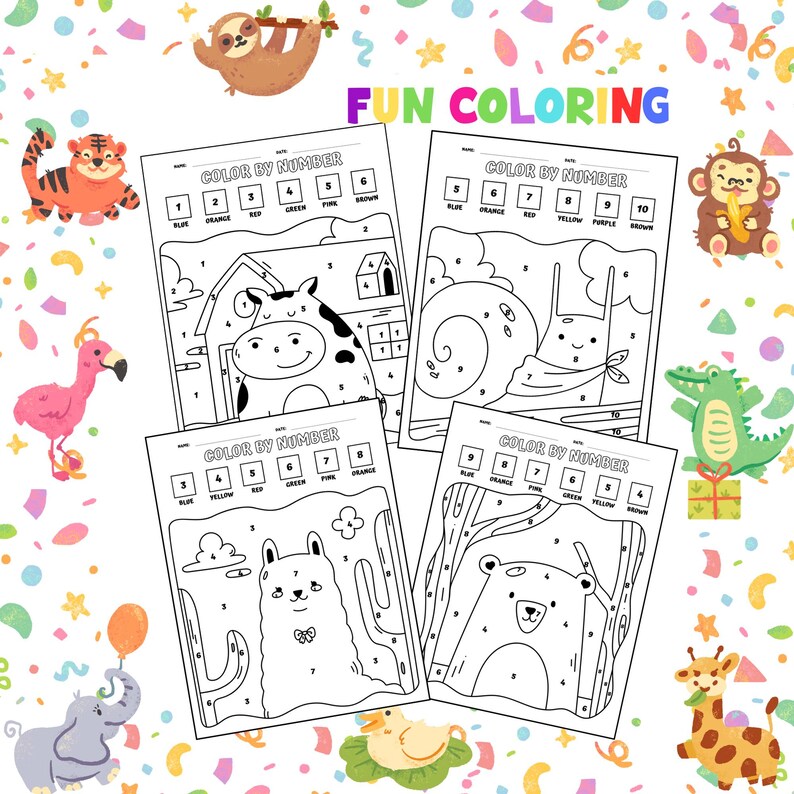 Cute Animals Color by Numbers 1-10 Pages for Kids Activity Book ...