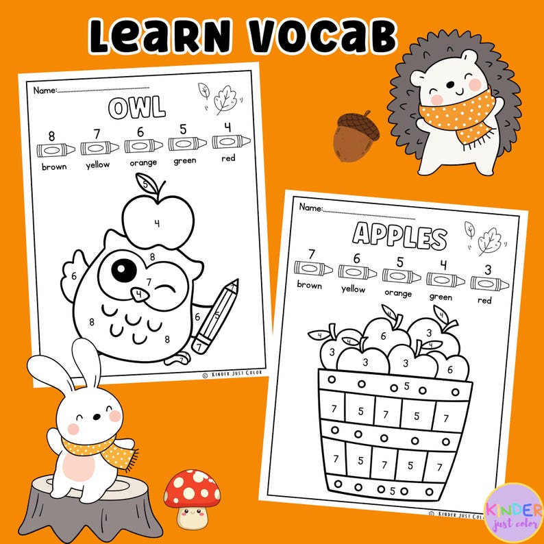 Color by Number Code 1-10 Fall Animal Coloring Page for Kid Educational ...