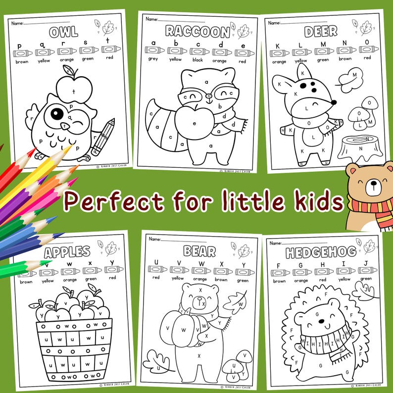 Color by Letter Fall Animal, Fall Coloring Sheets, Teach Alphabet ...