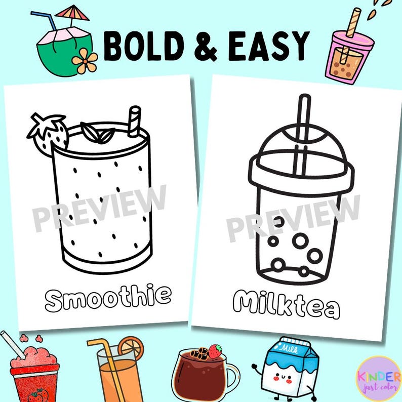 Drinks Coloring Pages/sheets for Kids, Bold and Easy Coloring ...
