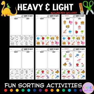 Heavy and Light Sorting Activities, Cut and Paste Activities, Weight ...