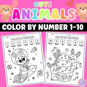 Cute Animals Color by Numbers 1-10 Pages for Kids Activity Book ...