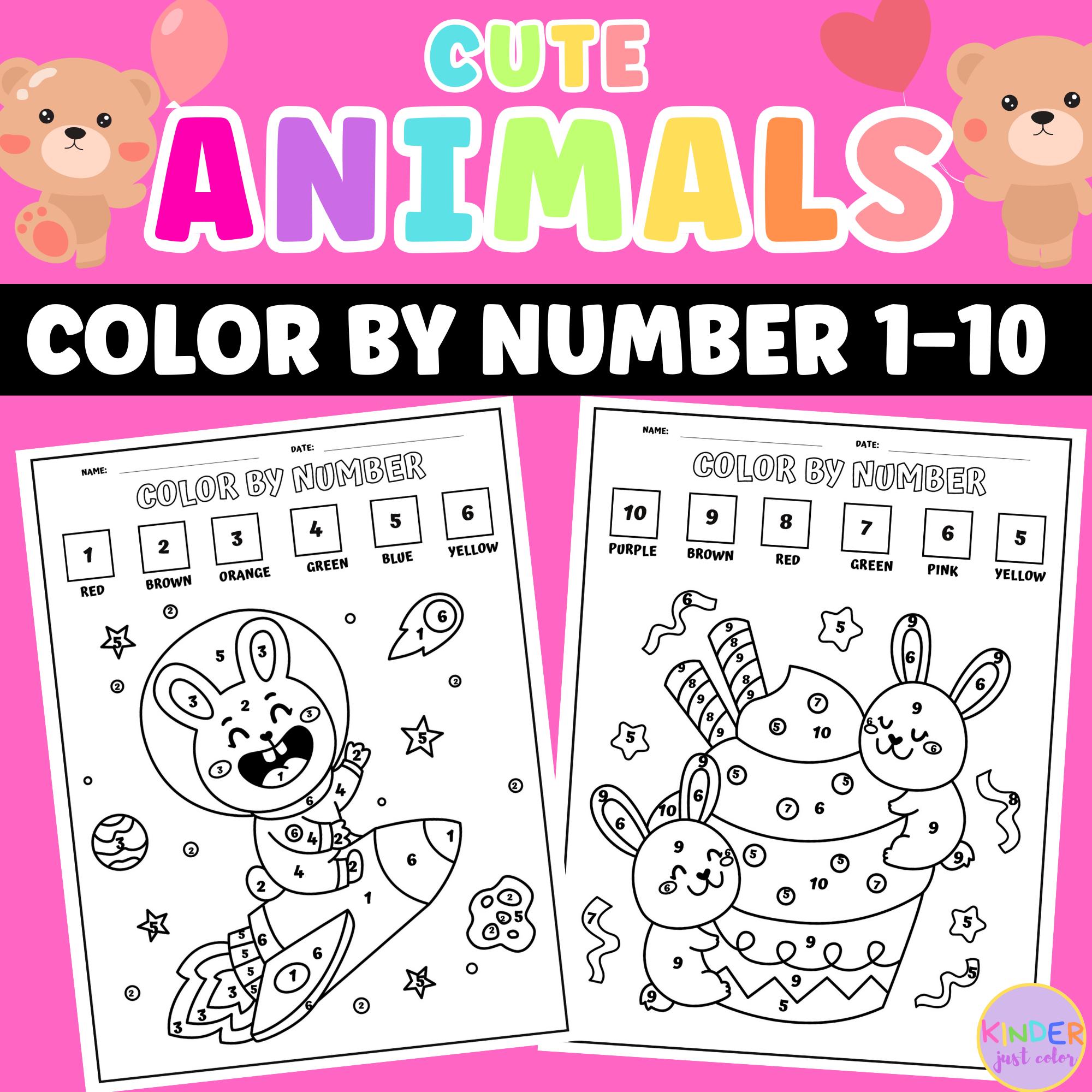 Cute Animals Color by Numbers 1-10 Pages for Kids Activity Book ...