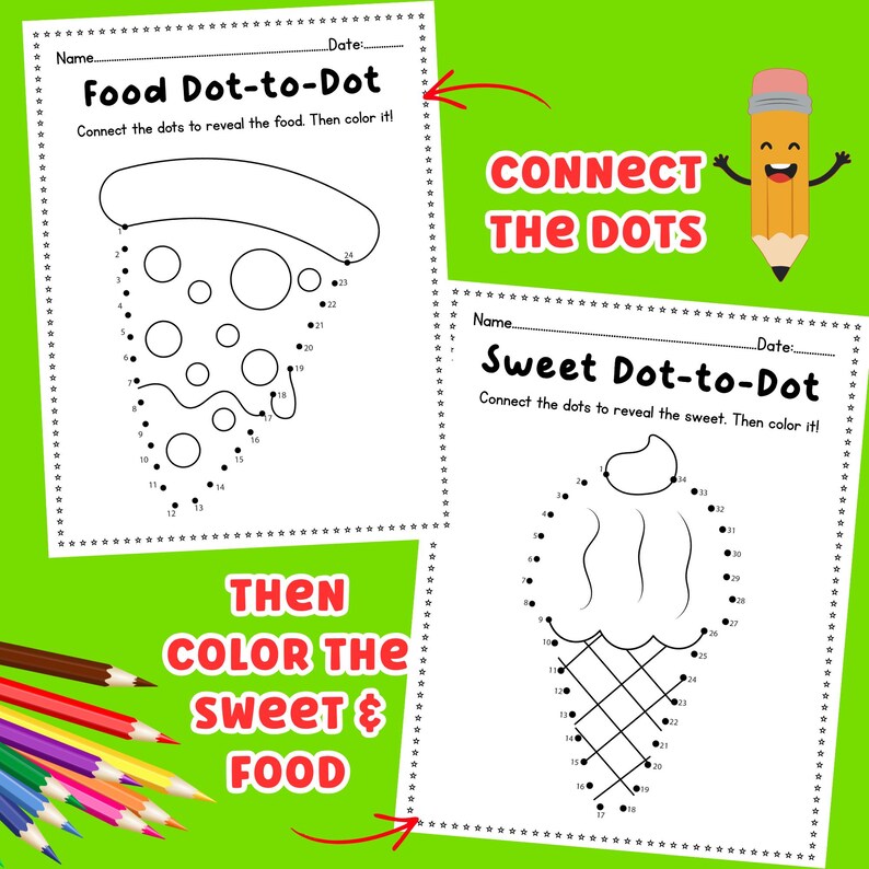 Sweets Foods Dot to Dot Worksheets, Connect the Dots, Kindergarten ...