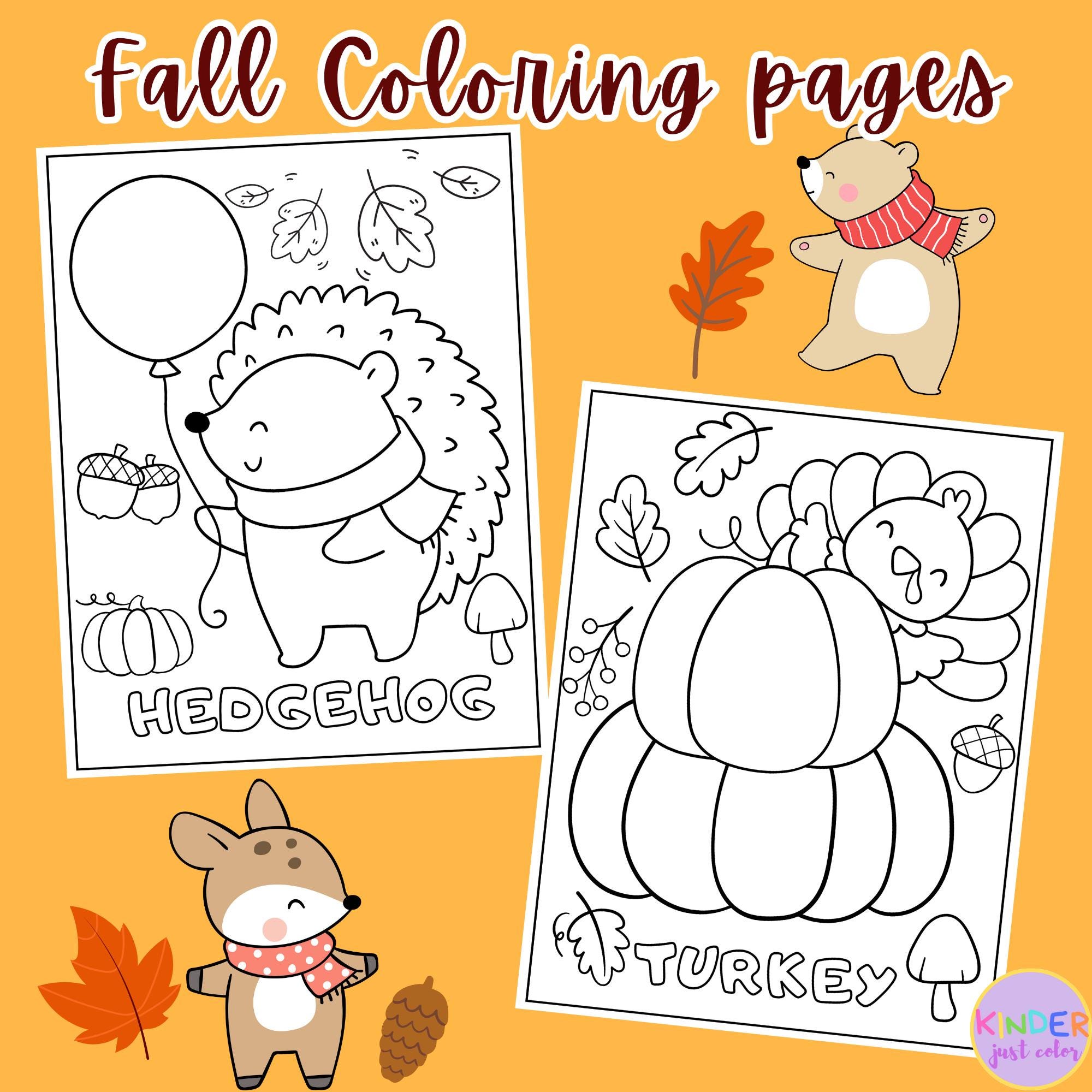 Fall Animal Coloring Pages, Autumn Coloring Sheet for Kindergarten ...
