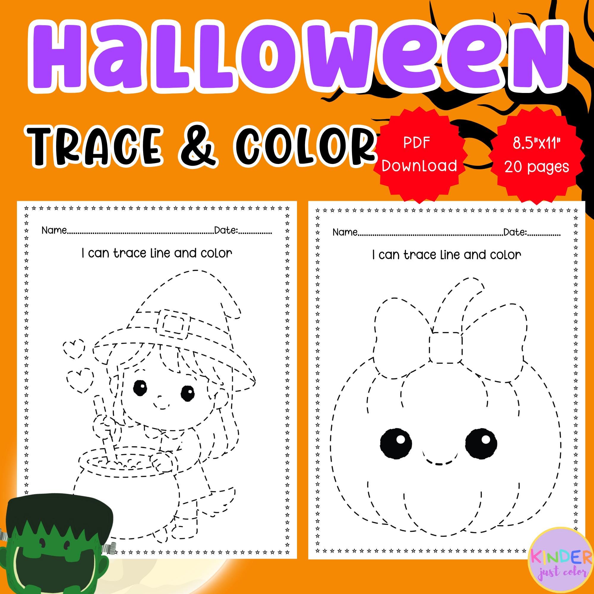 Halloween Tracing & Coloring Page for Kid, Halloween Line Trace ...