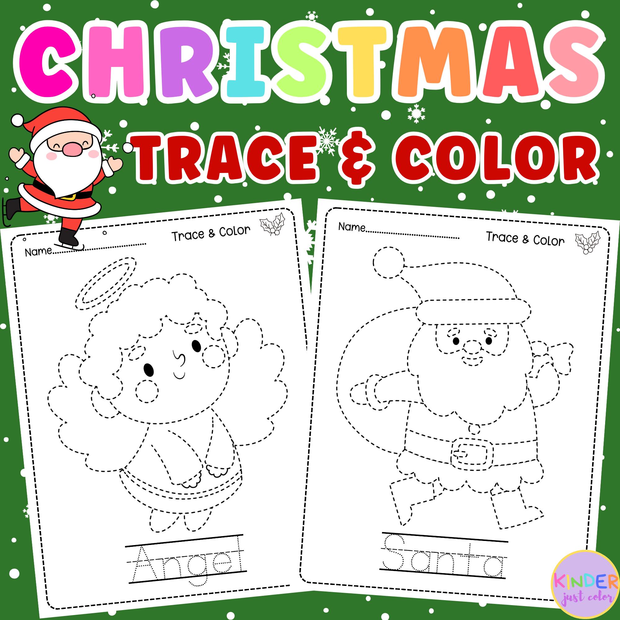 Christmas Coloring and Tracing Preschool Worksheet, Kindergarten ...