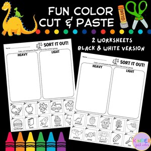 Heavy and Light Sorting Activities, Cut and Paste Activities, Weight ...