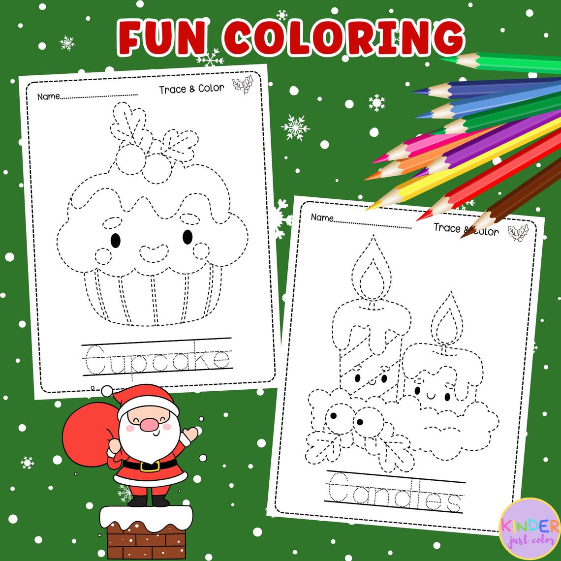 Christmas Coloring and Tracing Preschool Worksheet, Kindergarten ...
