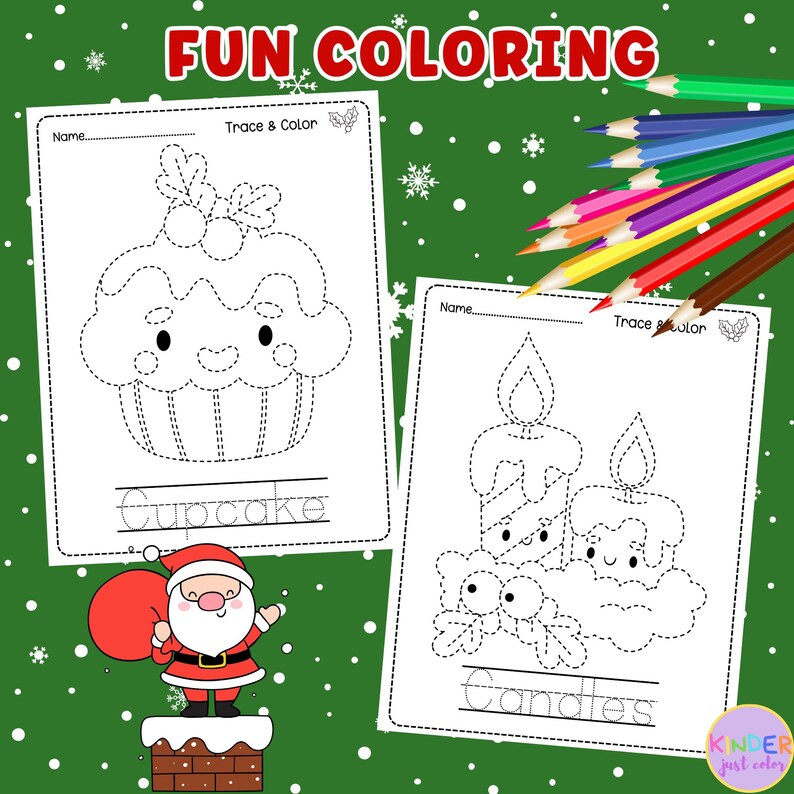 Christmas Coloring and Tracing Preschool Worksheet, Kindergarten ...