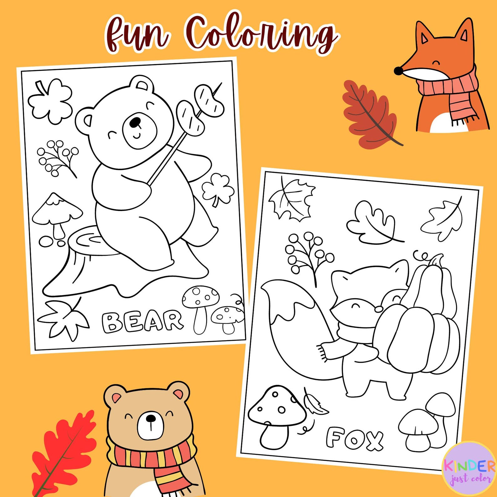 Fall Animal Coloring Pages, Autumn Coloring Sheet for Kindergarten ...