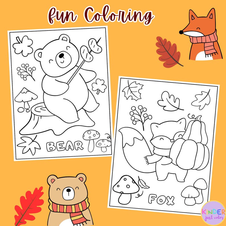 Fall Animal Coloring Pages, Autumn Coloring Sheet for Kindergarten ...