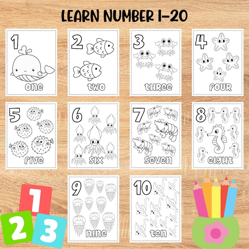 Ocean Animals Number Coloring Pages | Learn Numbers With Sea Animals ...