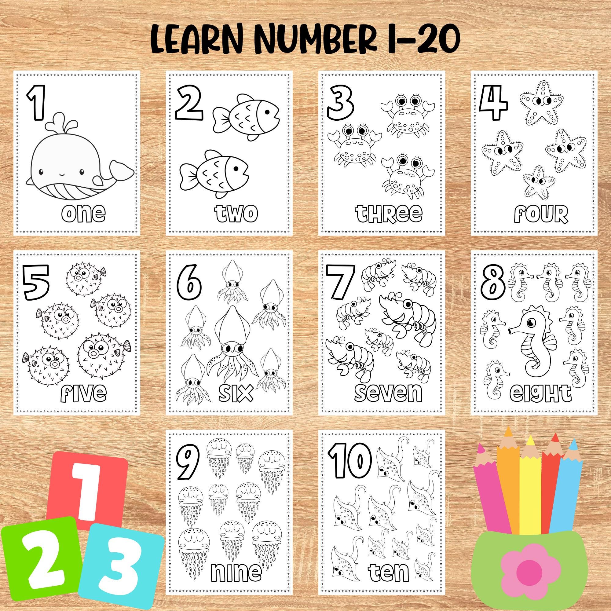 Number 1-20 Coloring Pages, Ocean Animals Coloring | Counting Numbers ...
