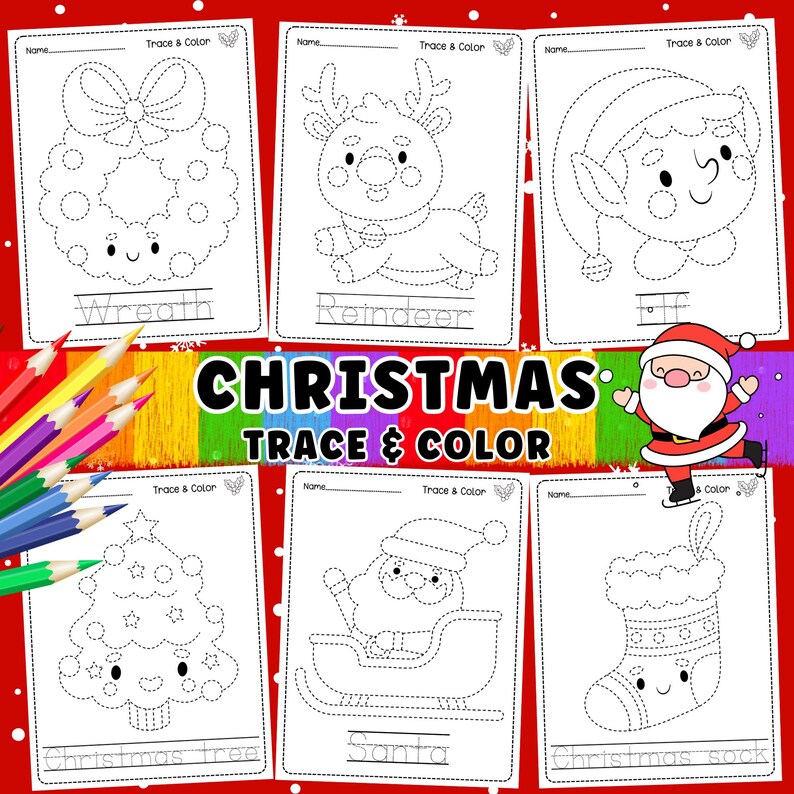 Christmas Tracing & Coloring Preschool Worksheet, Kindergarten Coloring ...