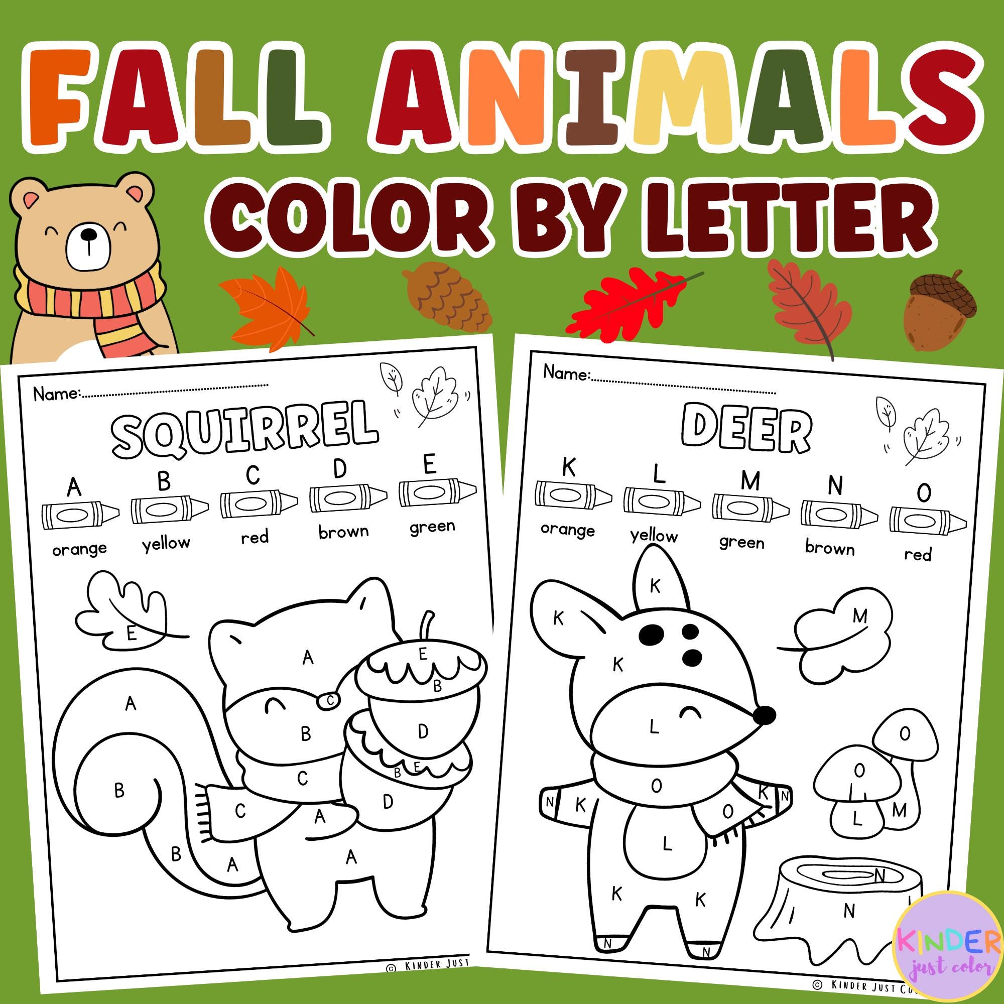 Color by Letter Fall Animal, Fall Coloring Sheets, Teach Alphabet ...