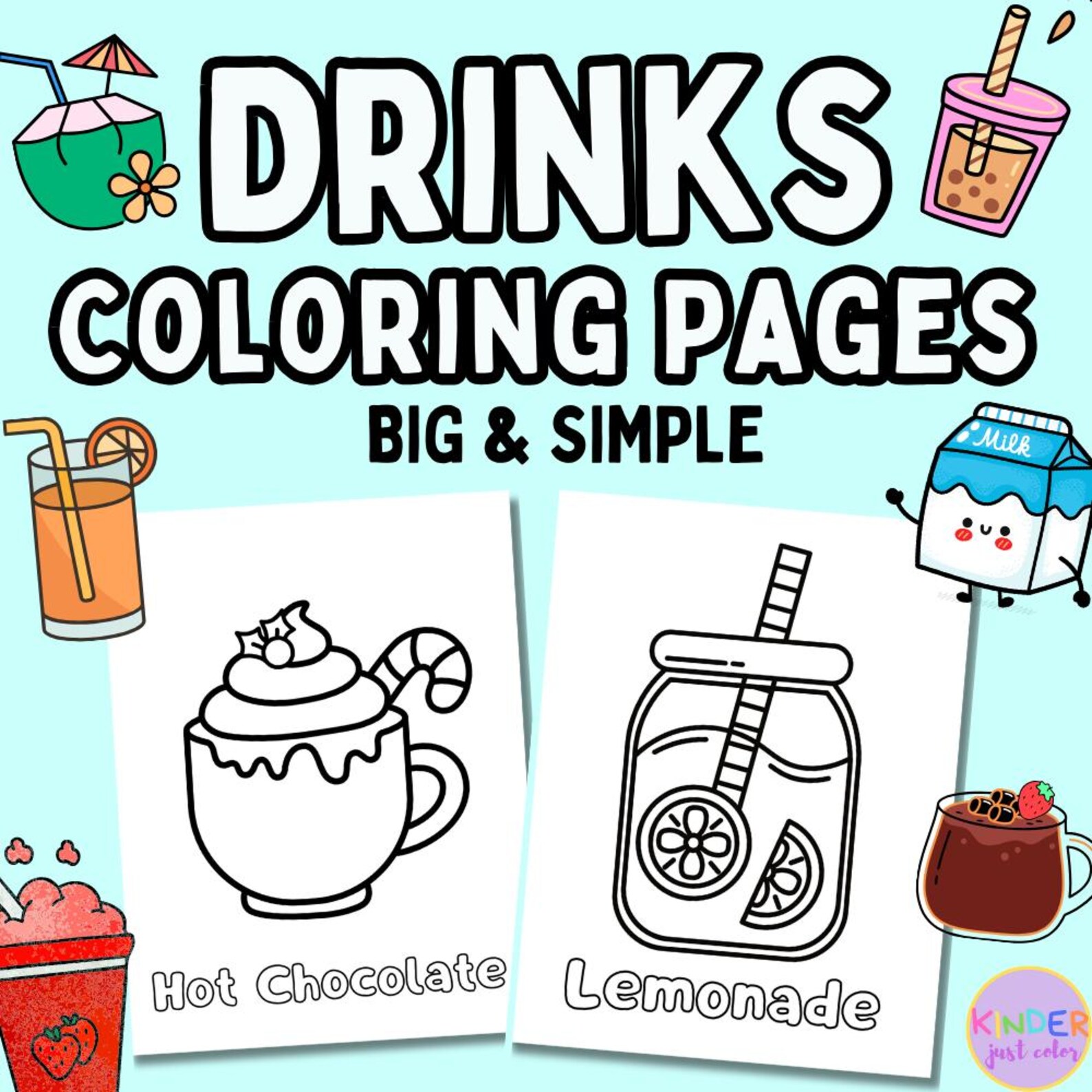 Drinks Coloring Pages/sheets for Kids, Bold and Easy Coloring ...