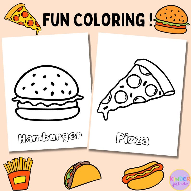 Food Coloring Pages: Bold & Simple Kawaii Designs (PDF Pattern) - Etsy
