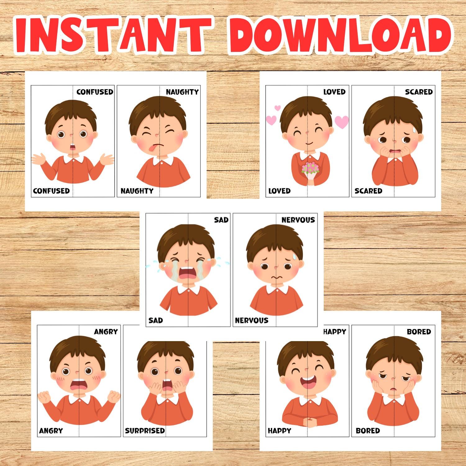 Emotion Matching Game, Feelings Flashcard for Kid, SEL Activity for ...
