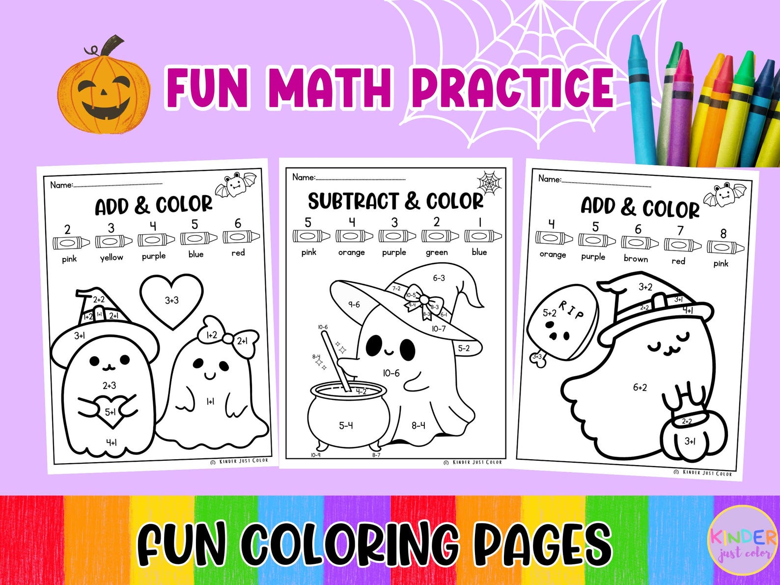 Halloween Color by Number Addition Subtraction to 10, Math Worksheets ...