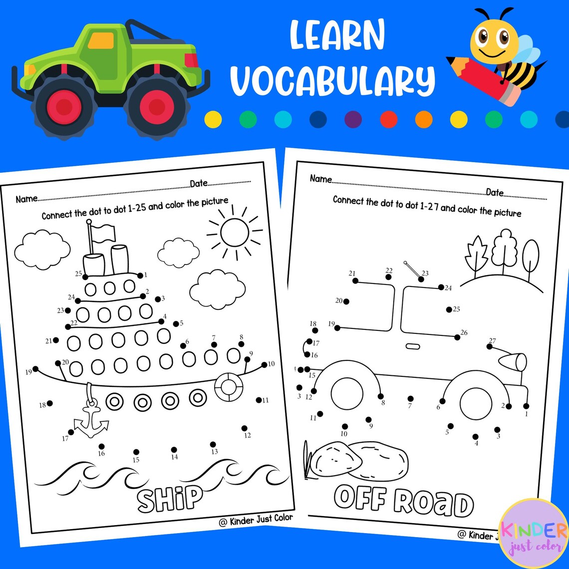 Dot to Dot Worksheet, Vehicle Coloring Learning Numbers Connect the ...