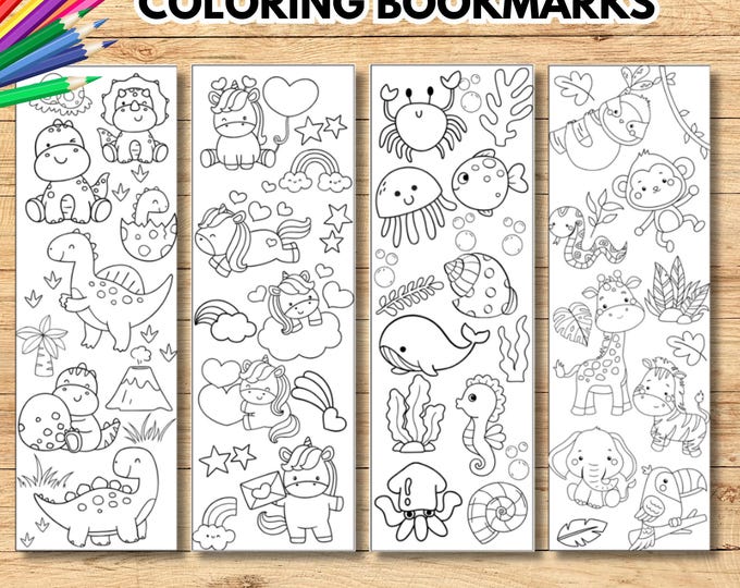Baby Animal Coloring Bookmarks for Kids, Cute Animal Coloring Bookmarks ...