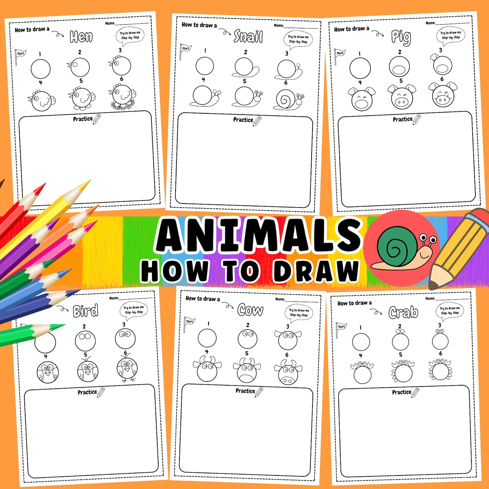 Learn How to Draw Animals, Easy Step-by-step Drawing, Practice Drawing ...