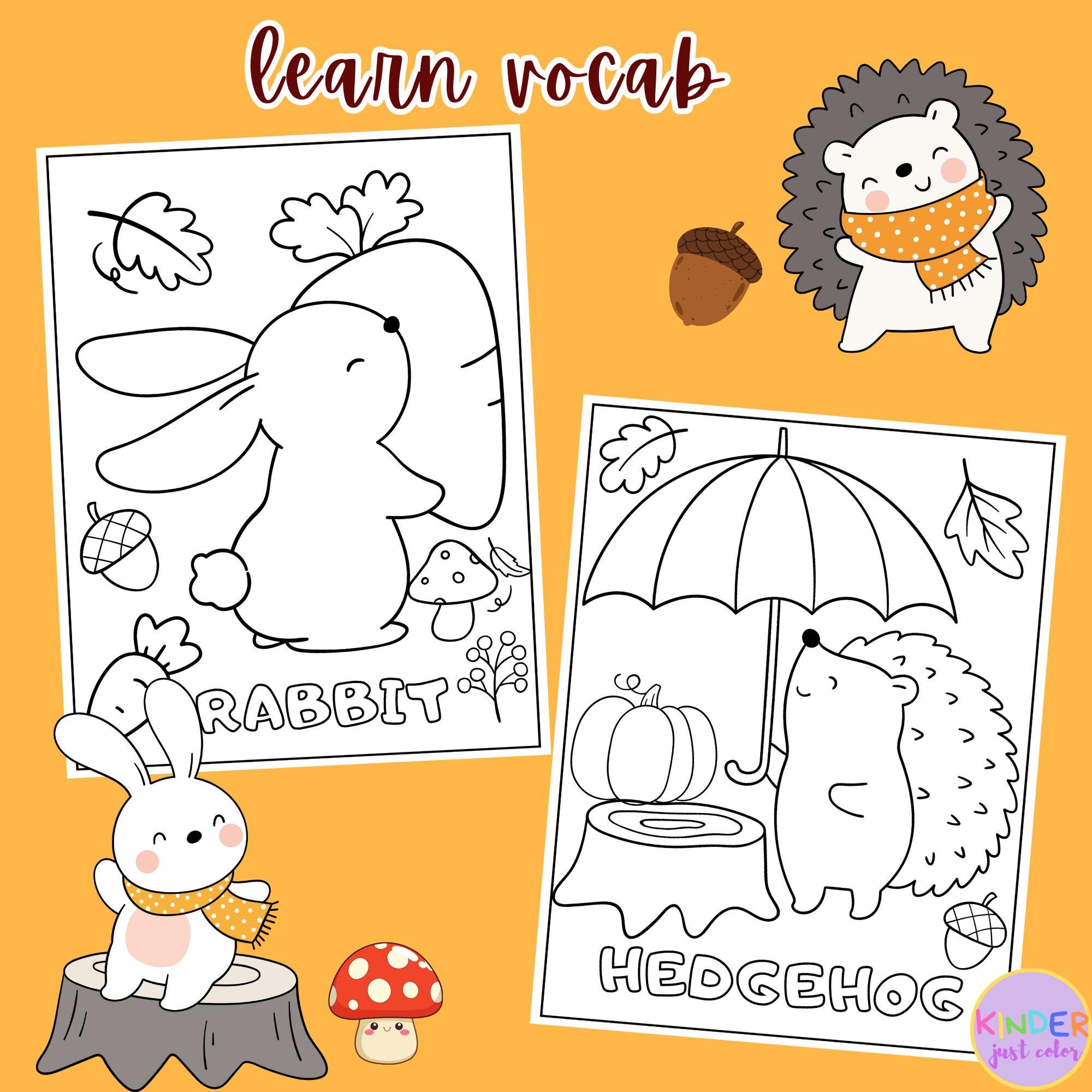 Fall Animal Coloring Pages, Autumn Coloring Sheet for Kindergarten ...