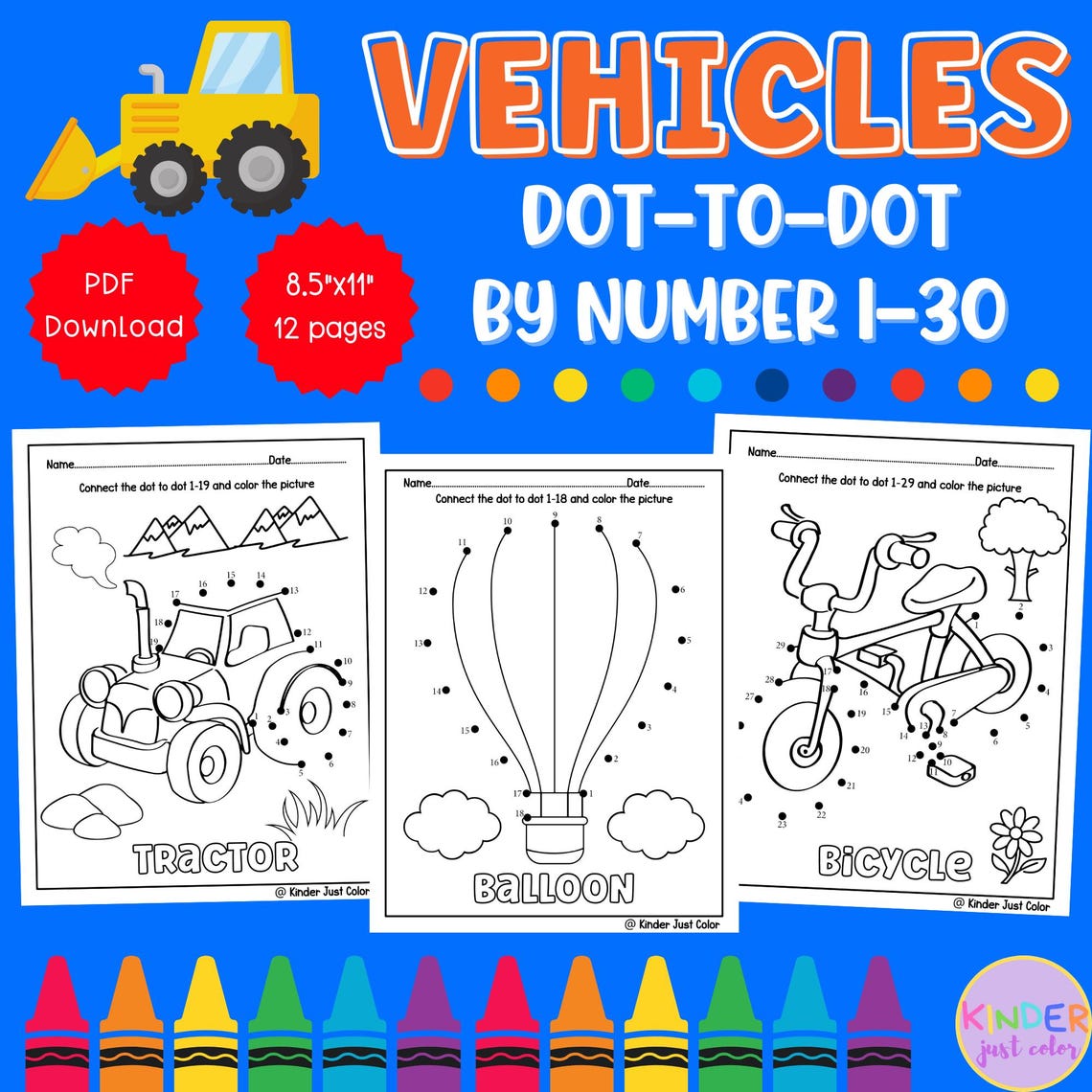 Dot to Dot Worksheet, Vehicle Coloring Learning Numbers Connect the ...